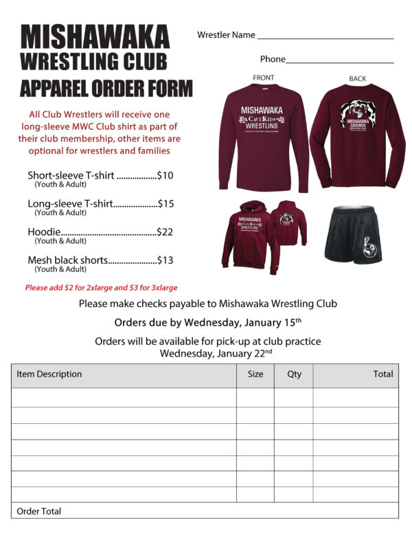2020 Club Apparel Order - Mishawaka Wrestling Club